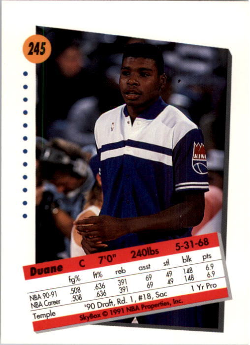 1991-92 SkyBox #245 Duane Causwell Sacramento Kings Basketball Card NBA ...