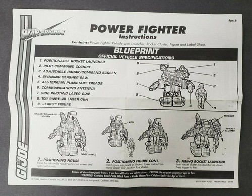 GI Joe Star Brigade Power Fighter Instructions ONLY 1994 Canada English ...