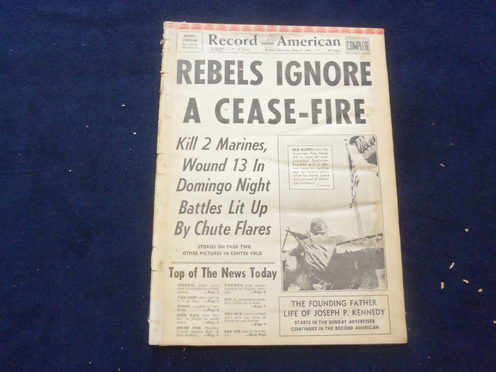 1965 MAY 1 BOSTON RECORD AMERICAN NEWSPAPER-REBELS IGNORE A CEASE-FIRE ...