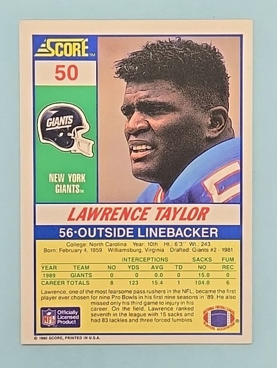 1990 Score Lawrence Taylor Auto Signed #50 Card /1990 | eBay
