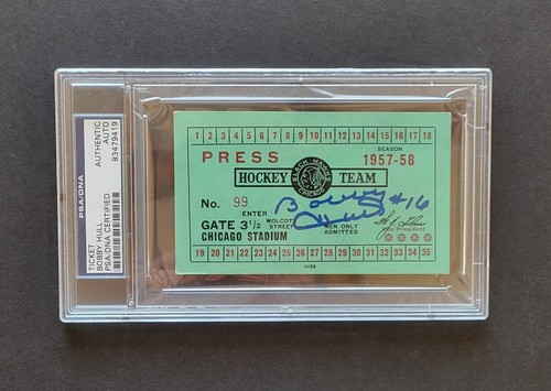 Bobby Hull Blackhawks signed 1957-58 First NHL Game Press Pass Psa ...