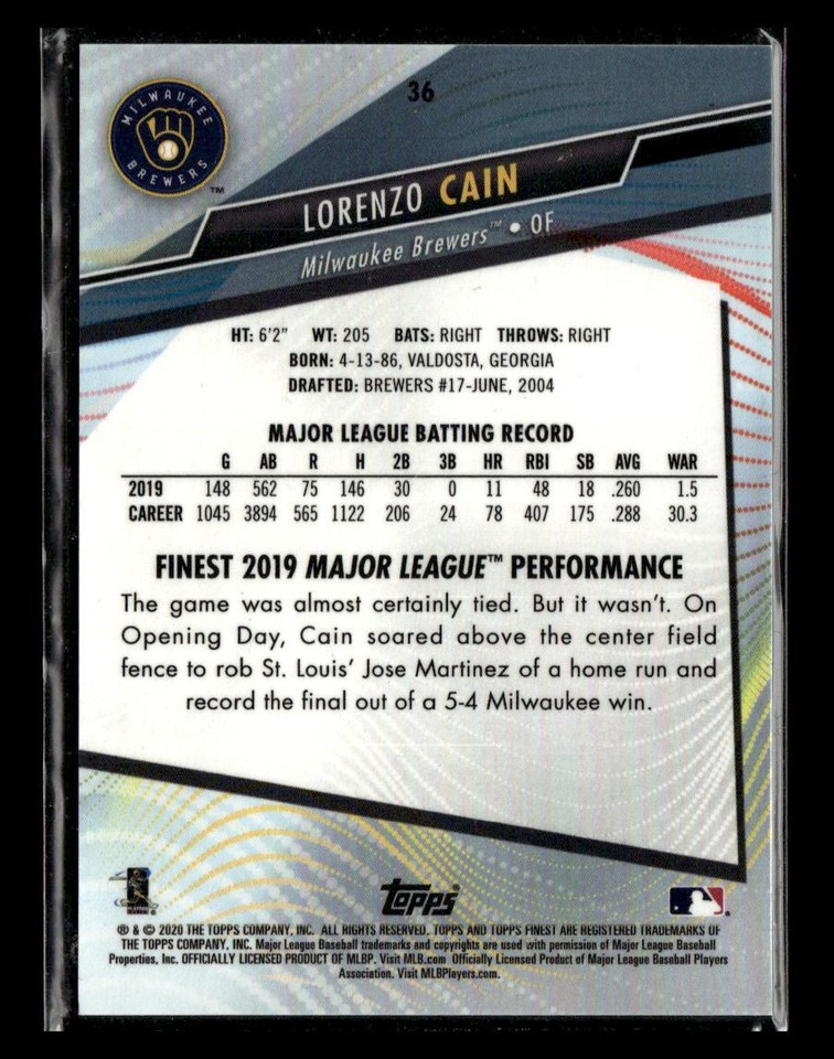 2020 Finest #36 Lorenzo Cain Green Refractor #/99 | eBay