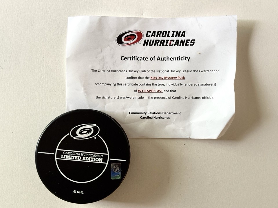Carolina Hurricanes Jesper Fast Autographed Puck | eBay