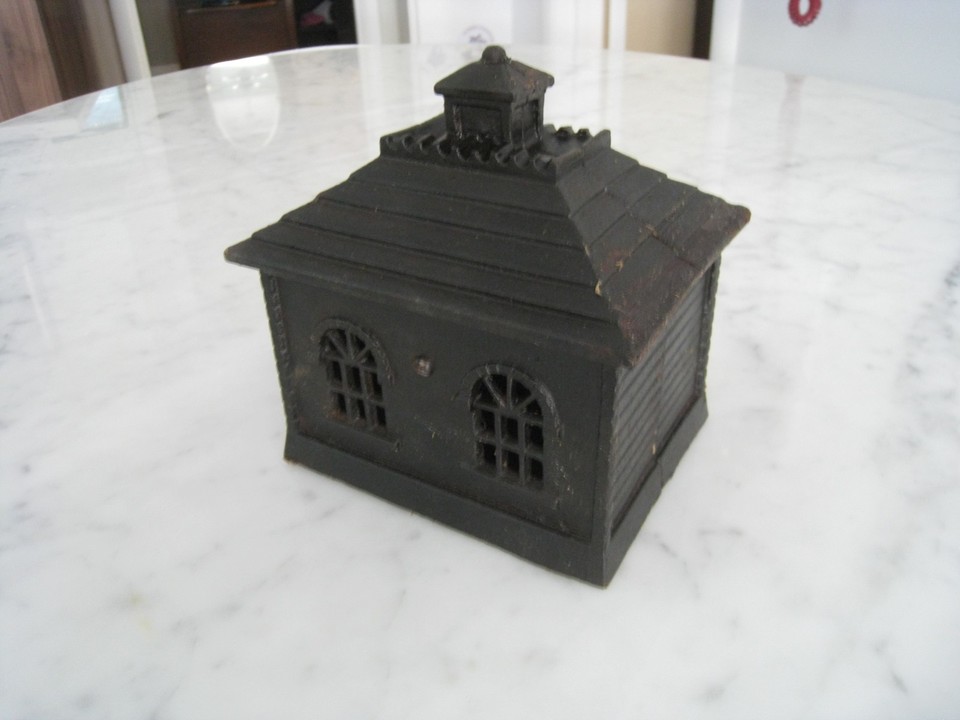 Antique Vintage Cast Iron Still Coin Bank Building School House | eBay