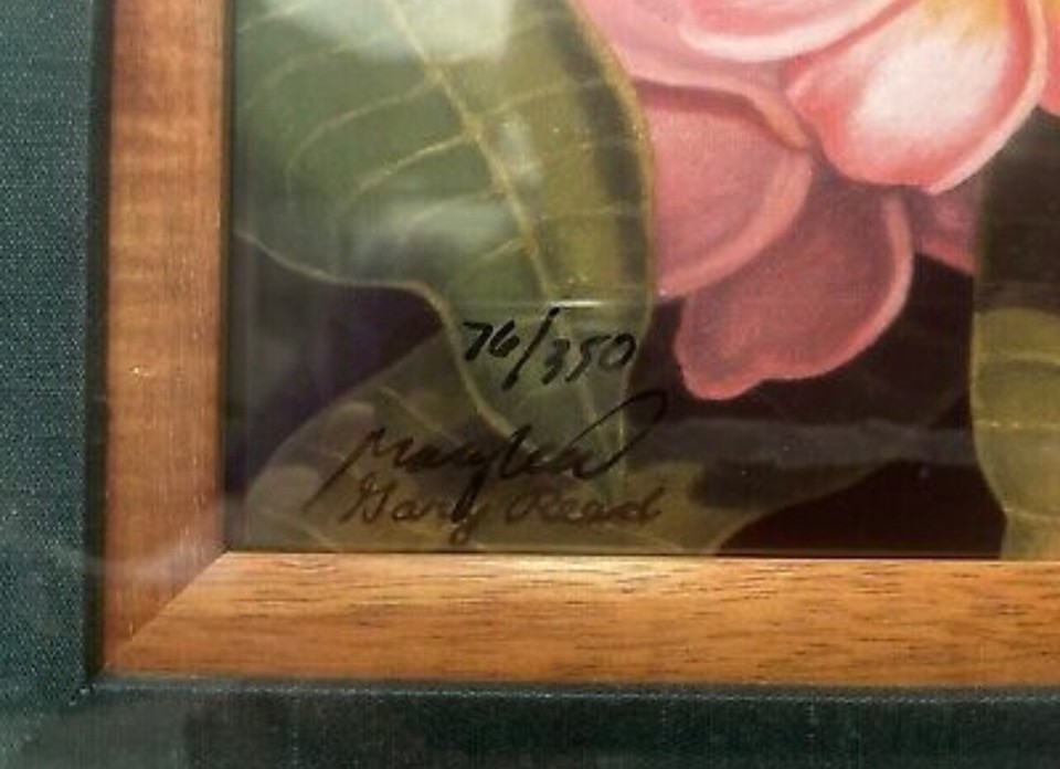 GARY REED Listed Artist Hawaiian Flower Painting Koa Wood Frame Hawaii ...