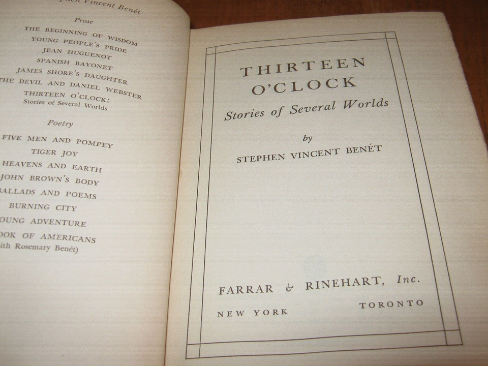 Thirteen O’Clock By Stephen Vincent Benet - Farrar & Reinhart HC (1937) | eBay