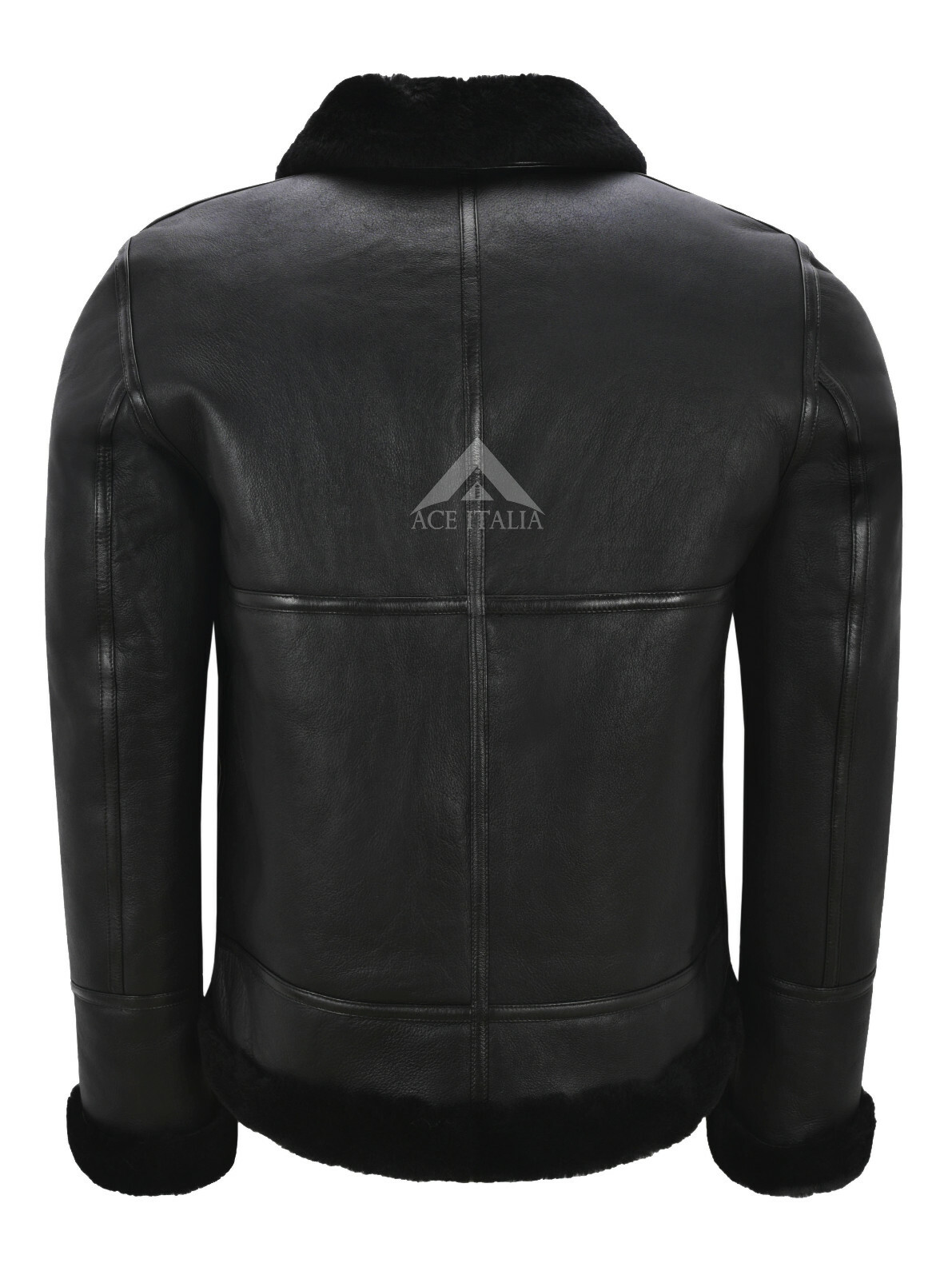 Mens B3 Classic Real Shearling Sheepskin Jacket Belted Black Fur Bomber ...