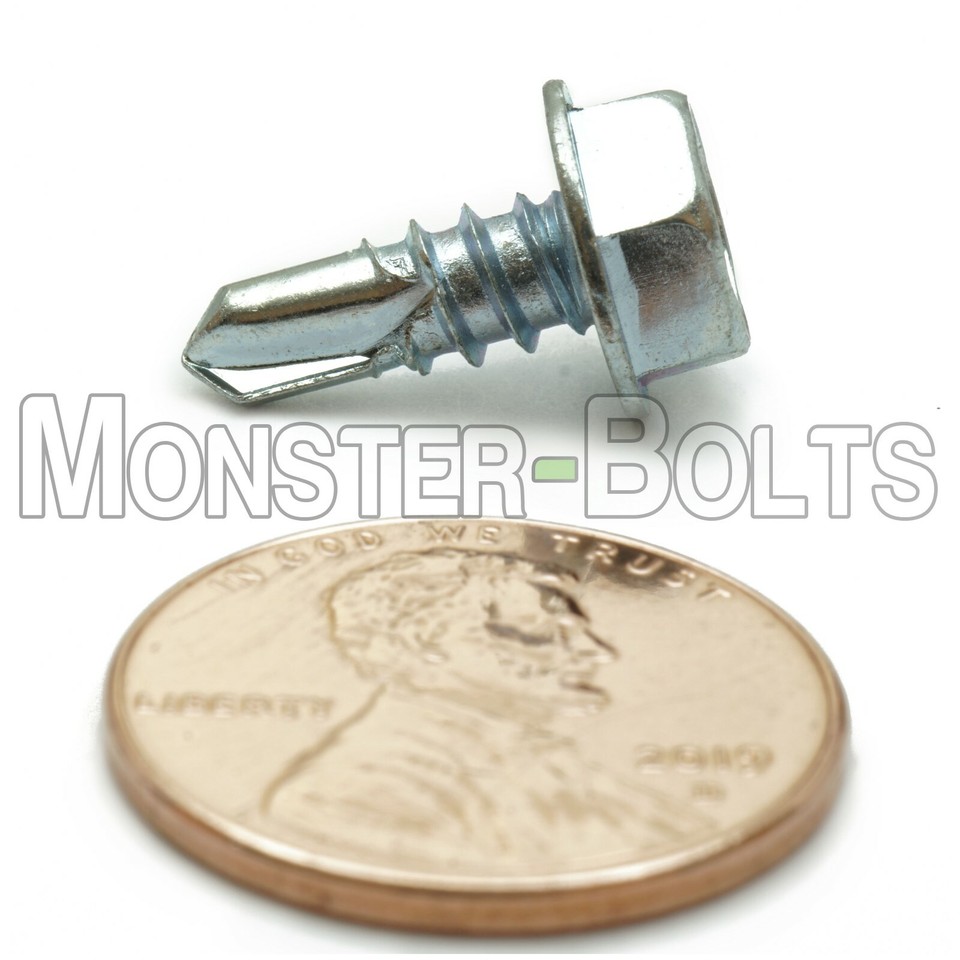#10 Zinc Tek Screws, Indent Hex Washer Head Unslotted, Self-Drilling ...