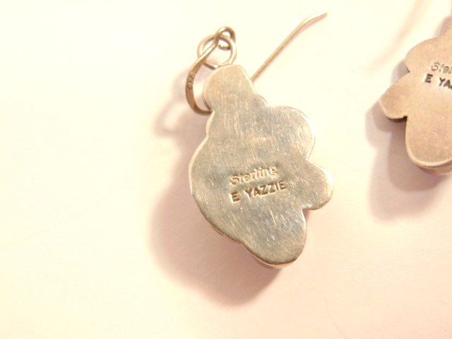 pre-owned "E Yazzie" sterling silver earrings, w/ turquoise & brown ...