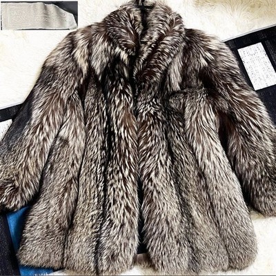 90cm Long Silver SAGA FOX Coat XL Real Fur Volume Soft FOX Pelts ...