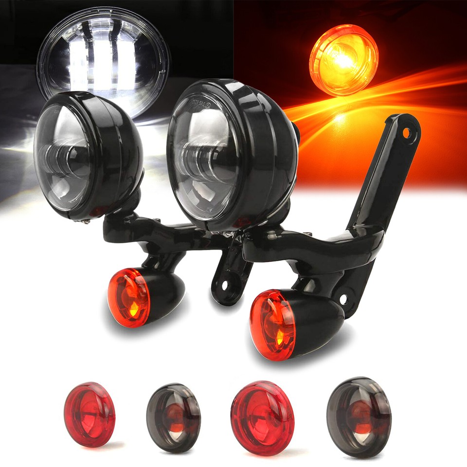 For Harley 4.5" LED passing light Auxiliary Lighting Brackets road ...