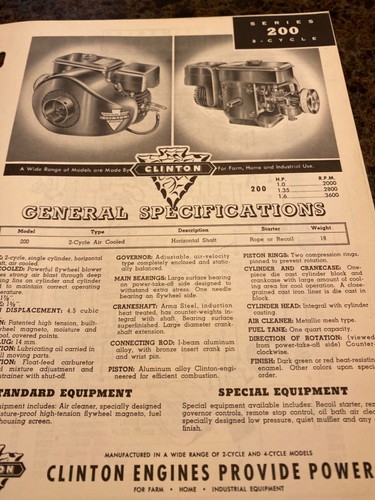 clinton engine series 200 illustrated parts list,antique clinton engine ...