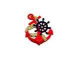 Nautical - Red Anchor W/ Wheel - Embroidered Gold Rope Iron On Applique ...