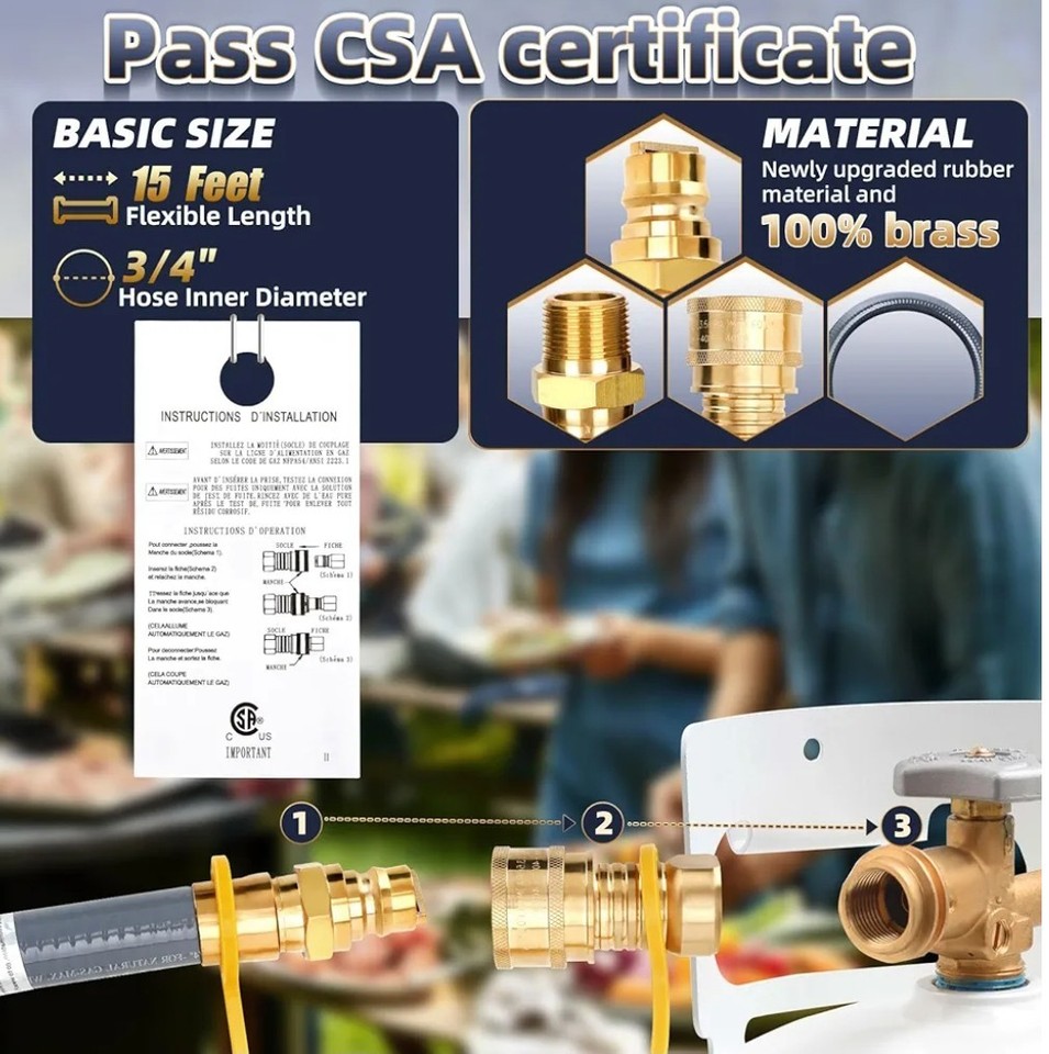 /4" Natural Gas Hose for Generator, 15FT 3/4" ID Natural Gas Hose with ...