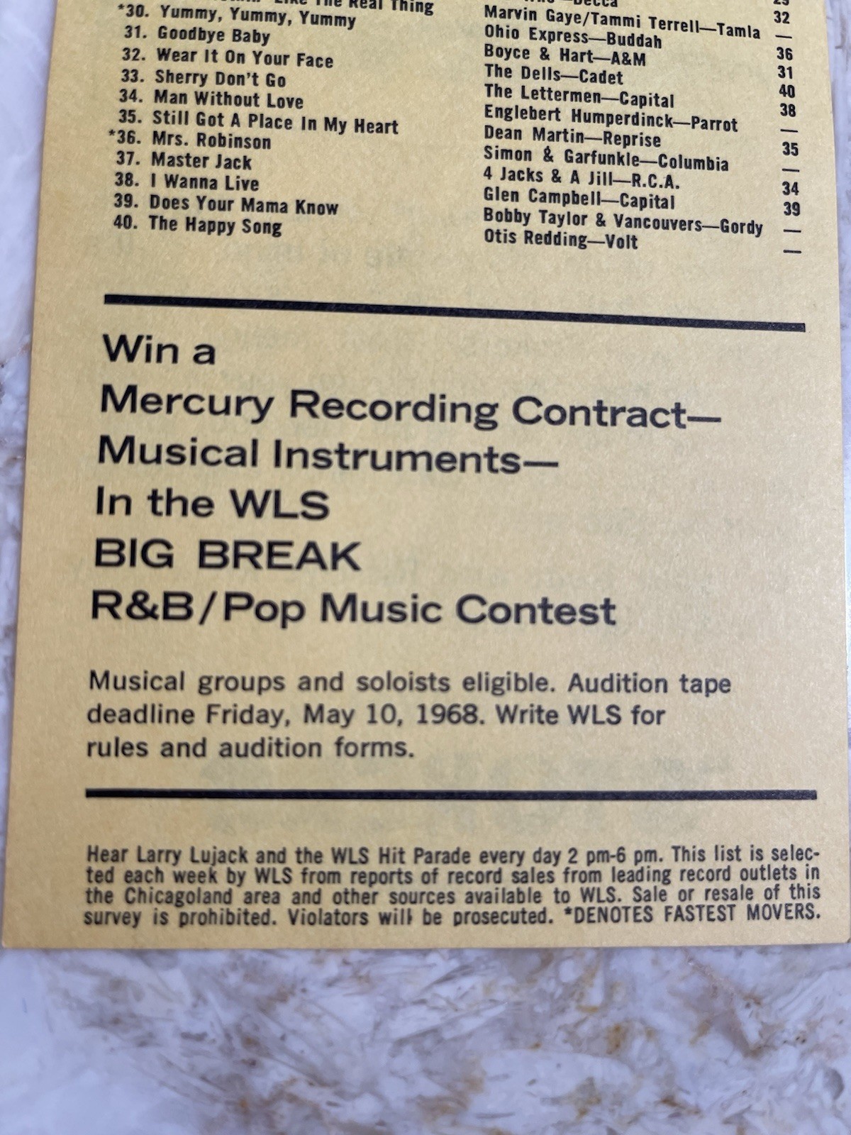 Vintage 1968 (3) WLS Radio 89 Hit Parade Music Survey Top 40 Chuck ...