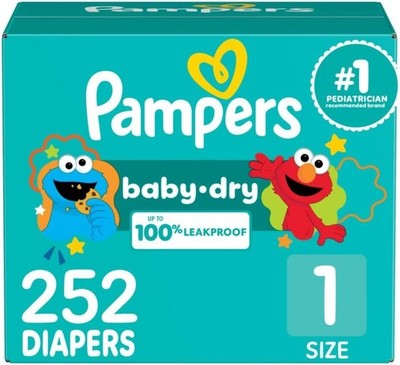 Pampers Baby Dry Diapers Size 1 Disposable Diapers Day and night* 252 ...