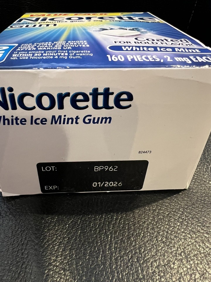Nicorette Nicotine Gum 2mg Stop Smoking Aid 160 Ct White Ice Mint EXP ...