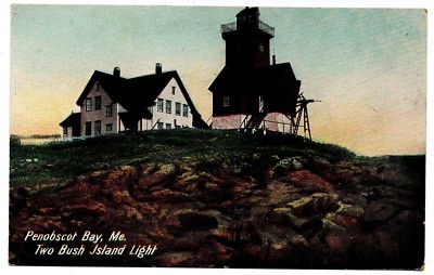 Penobscot Bay Main Two Bush Island Light House Postcard Leighton ...