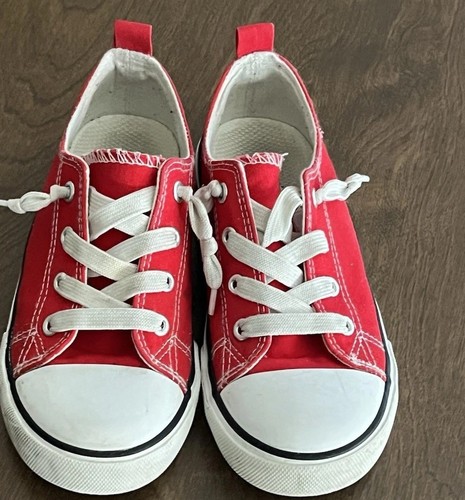 Kids Red Shoes Size 1 White Shoes String Slip Ons with Laces | eBay