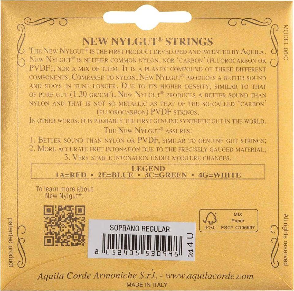 Aquila Corde Armoniche New Nylgut, Ukulele, Soprano Regular Ukulele ...