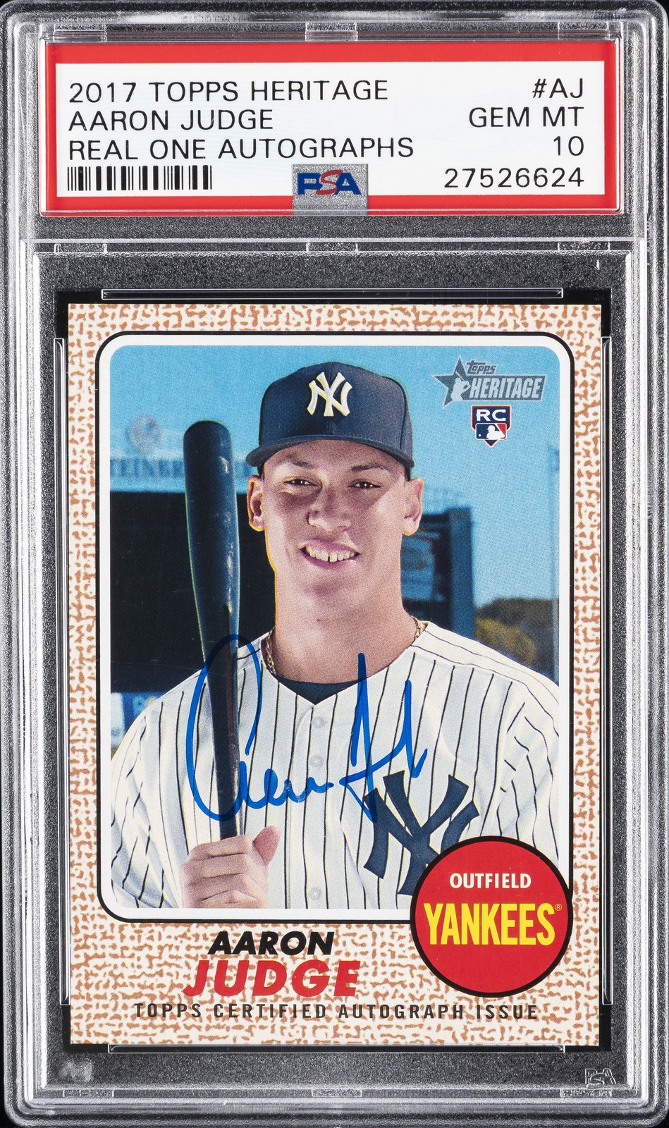 2017 TOPPS HERITAGE REAL ONE AUTO #AJ AARON JUDGE ROOKIE RC PSA 10 AUTO ...