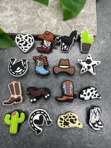 16 PC 1” Cartoon Cowgirl Shoe Decoration Charms-Clogs Jigs Bubble Slide ...