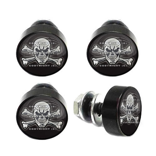 4 Black Billet Skull License Plate Frame Bolts Motorcycle Custom Tag ...