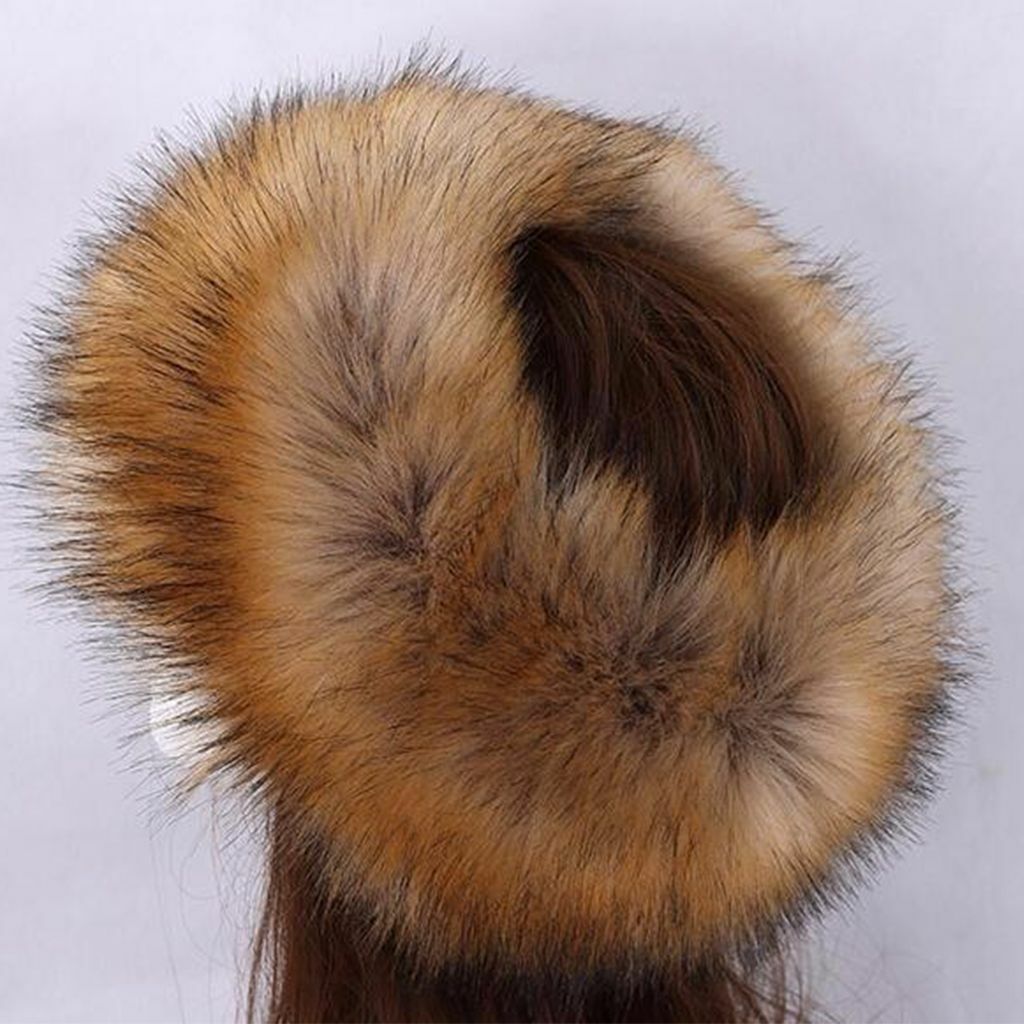 Women Russian Fluffy Faux Fur Headband Hat Thick Ear Winter Warm Snow ...