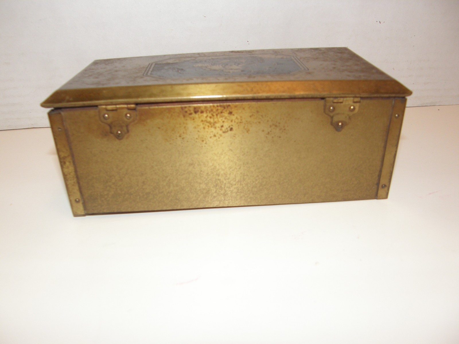 VINTAGE READING FOUNDRY & SUPPLY CO. BRASS COVERED WOOD CIGARRETTE BOX ...