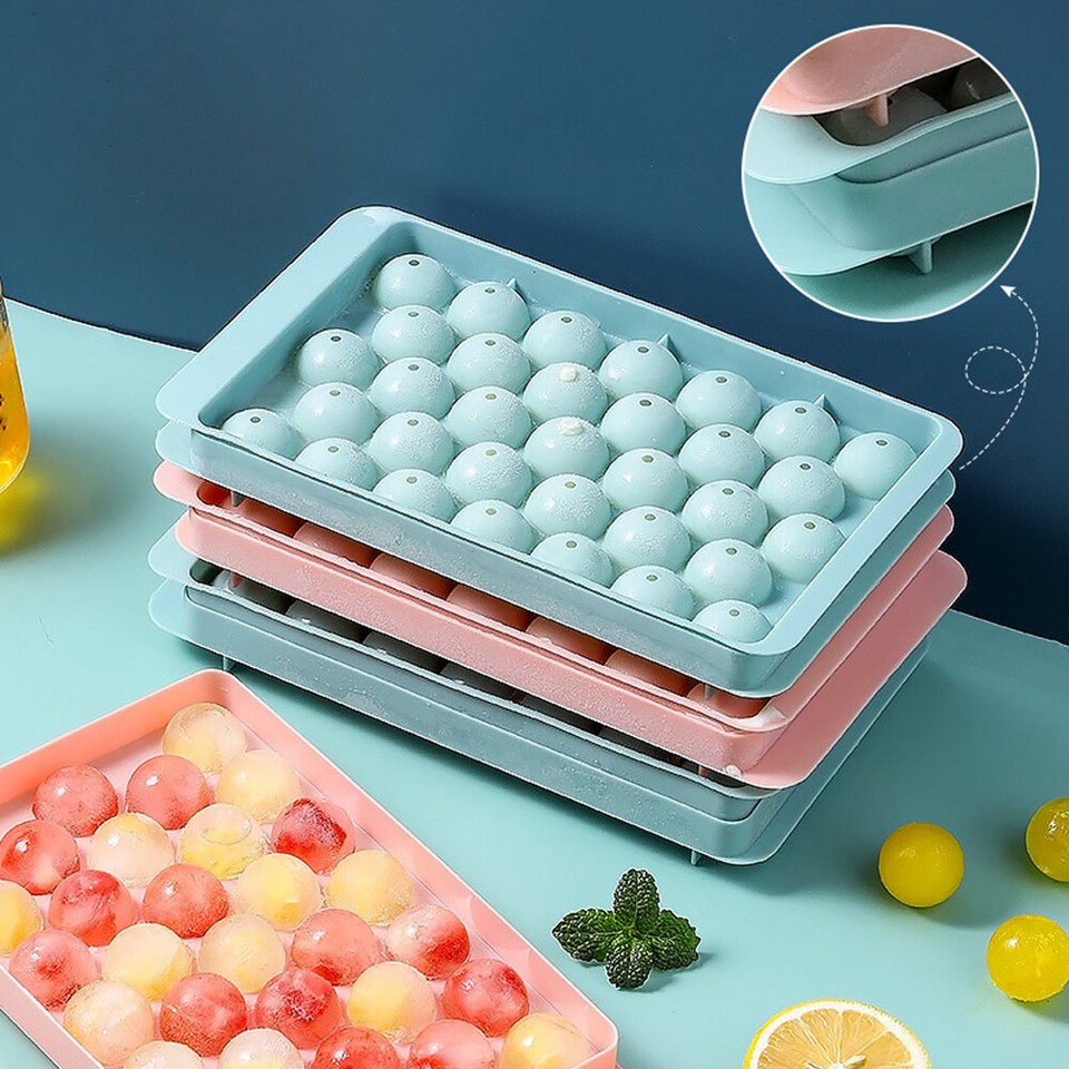 DIY Round Ice Cube Ball Maker PP Tray Silicone Sphere Mold Bar Whiskey ...