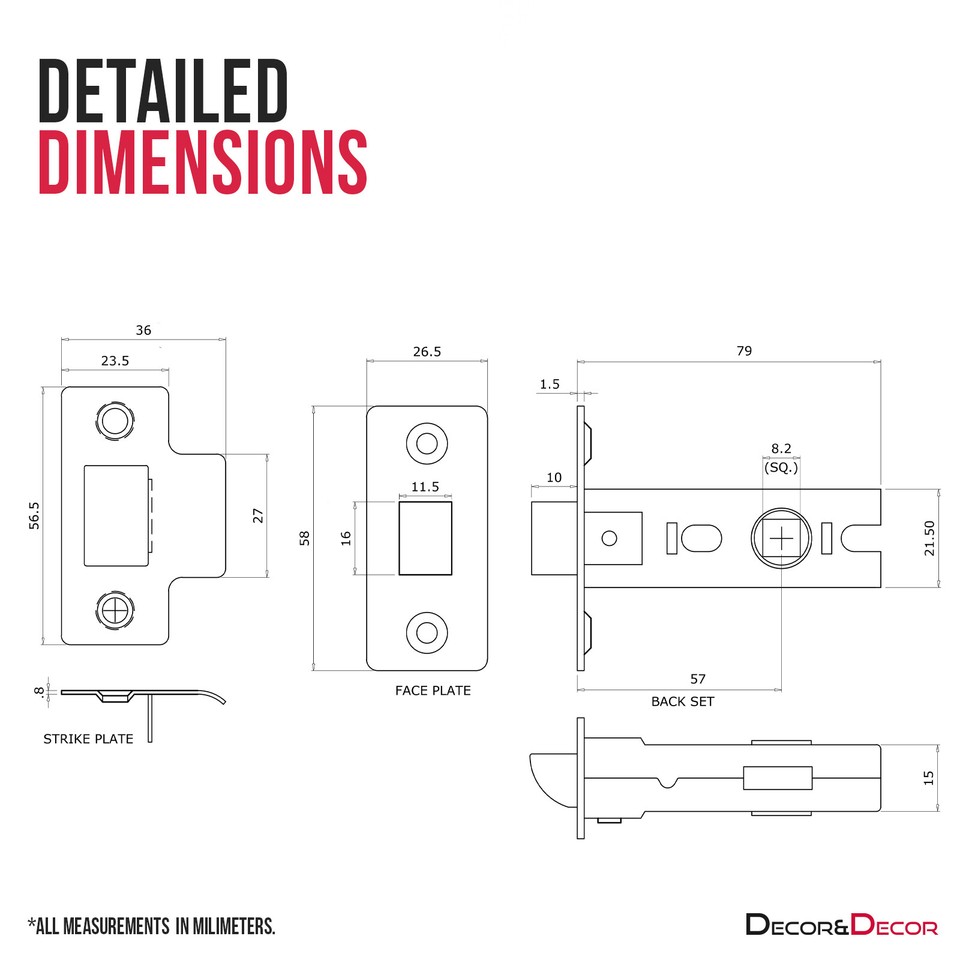 Tubular Mortice Latch 2.5" or 3" Latch bolt Operated by Door Handles ...