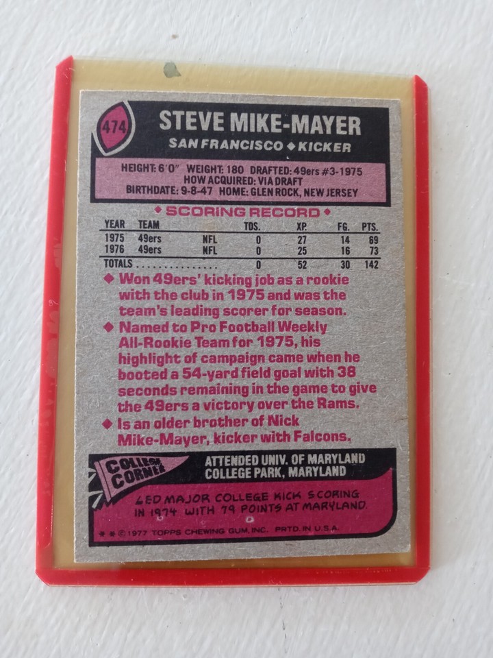 1977 Topps #474 Steve Mike-Mayer San Francisco 49ers Football Card | eBay