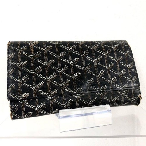 Rare GOYARD Bi-fold Long Wallet in Black Herringbone Pattern by ...