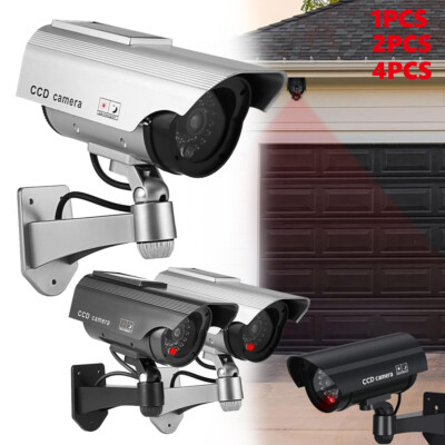 1-4Pack Solar Powered Dummy Security Camera CCTV LED Flash Light ...