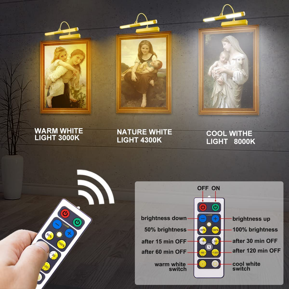 Wireless Art Display Light, Dimmable Picture Light W/Remote, Battery ...