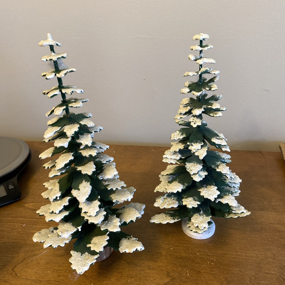 Dept 56 Flocked Frosted Felt Pine Trees - Set Of 2 -9” Tall | eBay