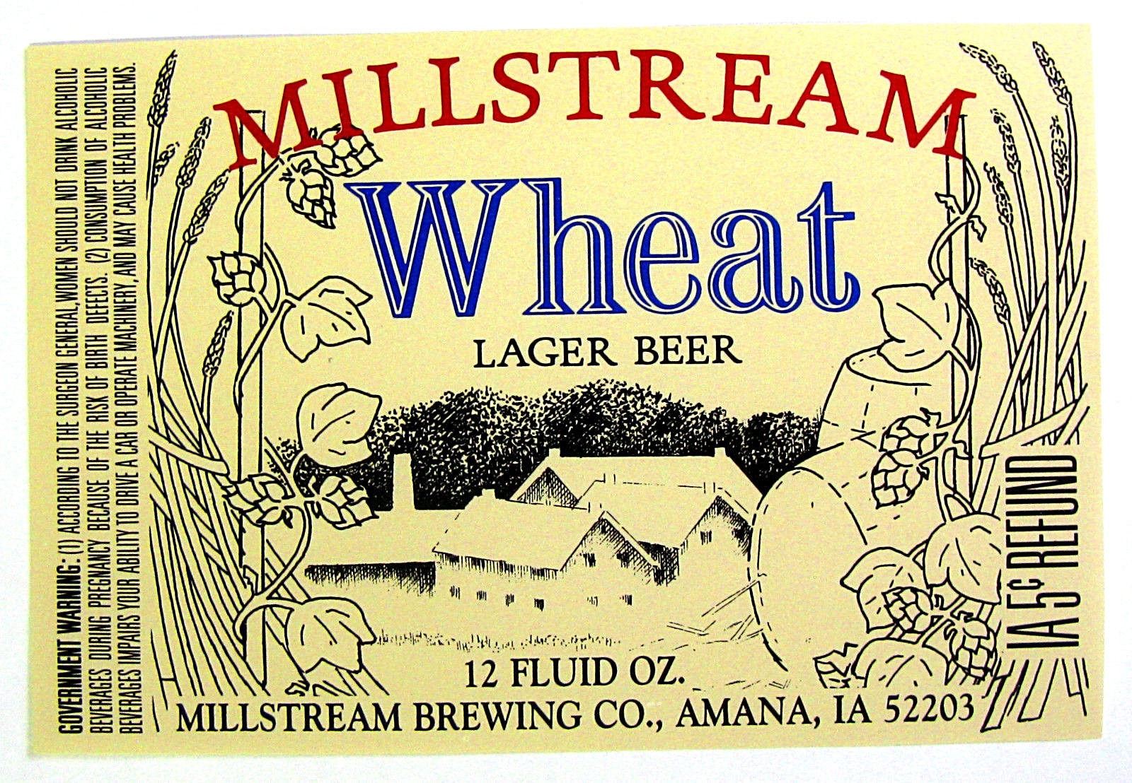 Millstream Brewing Co WHEAT LAGER BEER label IA 12oz- Var. #3 | eBay