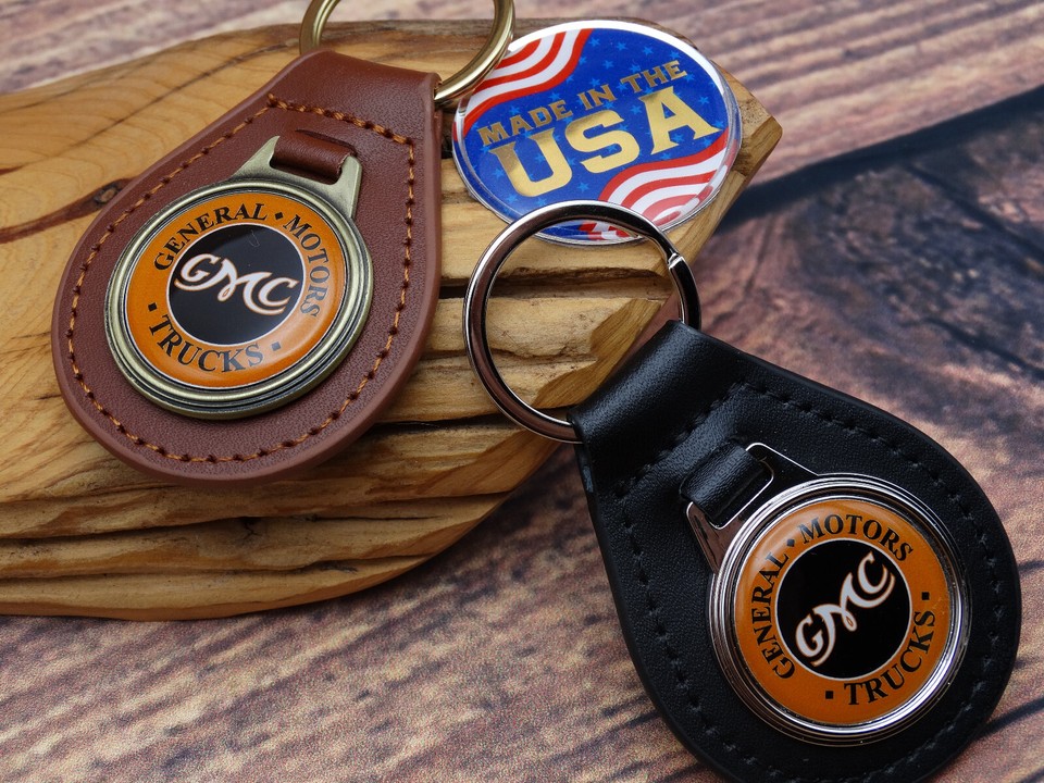 NEW RARE Vtg GMC TRUCKS CAR GENUINE Leather Key Chain Ring Fob GENERAL ...