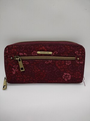 Travelon Zip Around RIFD Mega Wallet Credit Card Burgundy Floral ...