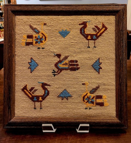 1980's Southwestern Pueblo Aztec Needlepoint Framed Wall Art Completed ...