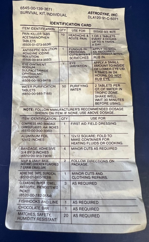 U.S. INDIVIDUAL SURVIVAL KIT- COMPLETE | eBay