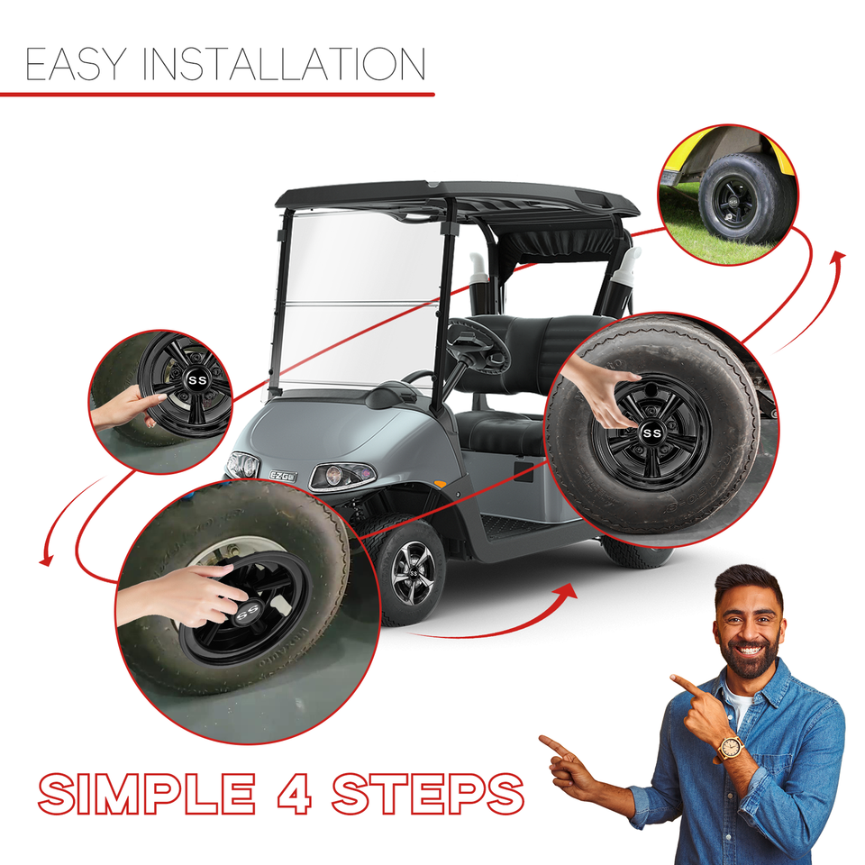 Golf Cart Hub Caps 8 inch Wheel Covers for EZGO, Yamaha, Club Car, 4PCS ...
