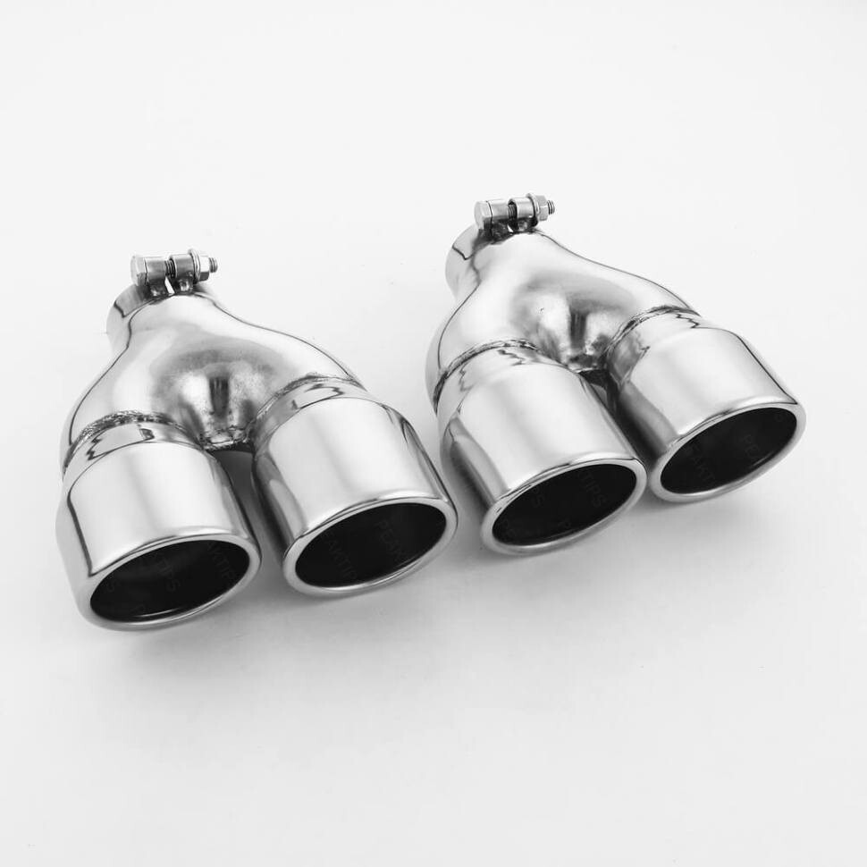 Bolt On 2" Inlet Twin Exhaust Tips Quad 3" Out Staggered Stainless ...