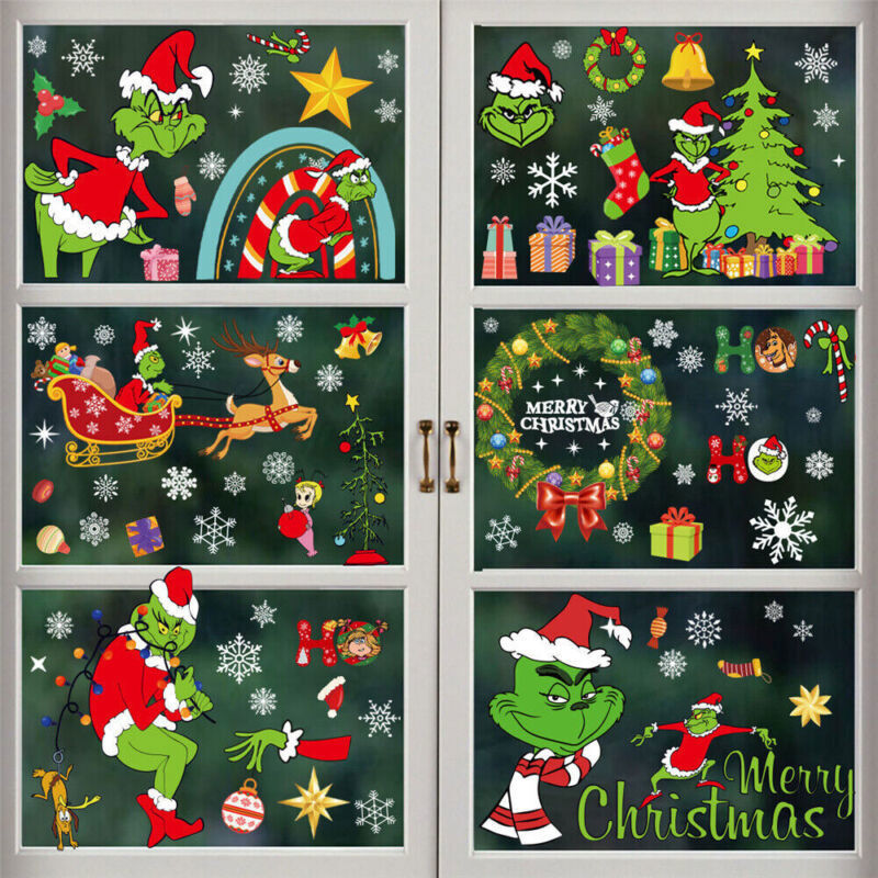Grinch Christmas Window Stickers 8 Sheets Merry Christmas Window Clings ...