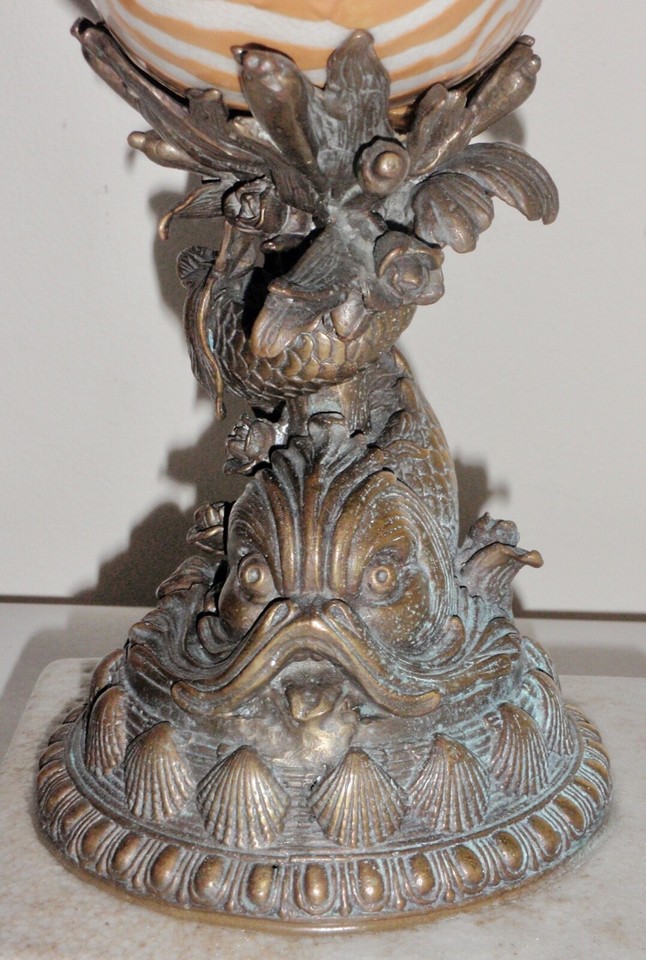 Castilian Brass and Porcelain Nautilus Sea Shell Dolphin Fish Sculpture ...
