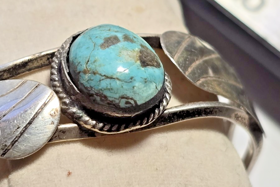 Navajo Sterling Silver Turquoise Cuff Bracelet,Twisted Rope Bezel ...