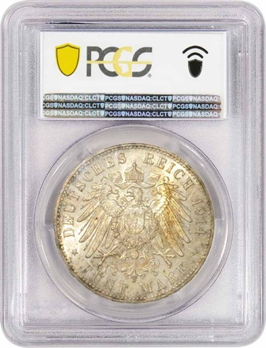 1914 A German States Prussia 5 Mark Silver Wilhelm II PCGS Secure MS63 ...