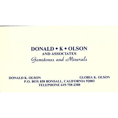 Donald K. Olson & Associates Bonsall CA Vintage Business Card STK2-BC3 ...