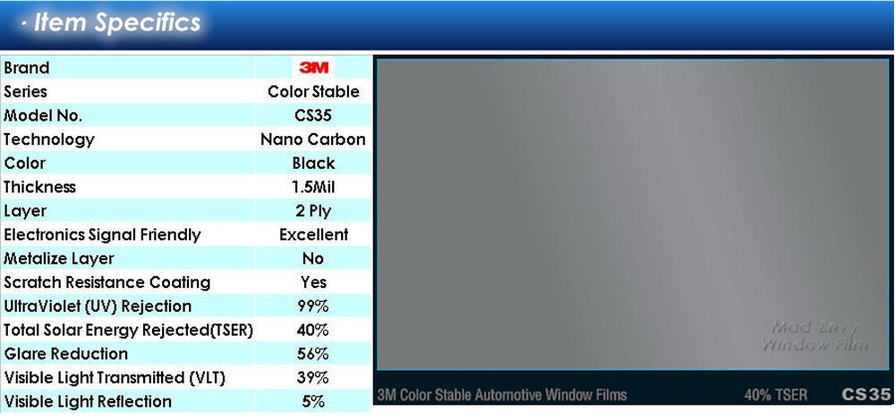 3M Color Stable 35%VLT Automotive Car Truck Window Tint Film Roll 30 ...