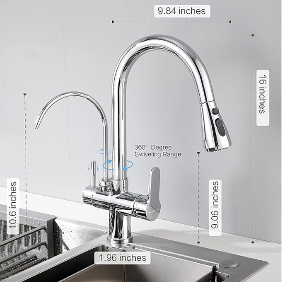 Kitchen Faucet Pull Out Sprayer with Drinking Water Faucet 3 in 1 Water ...